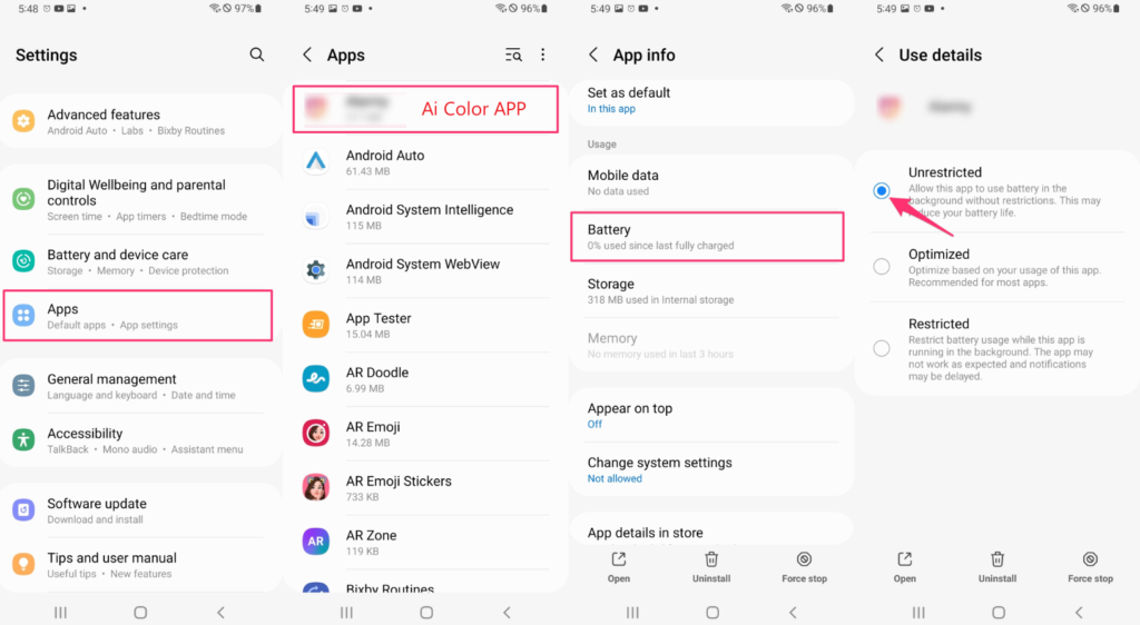 Ai Color Android APP notification unrestricted setting - Aibase color